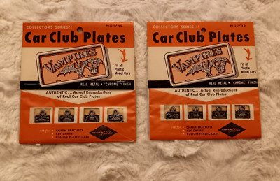 VTG PAIR Car Club Plates 50s 60s Hot Rod Plaque Model Kit Stylized ...