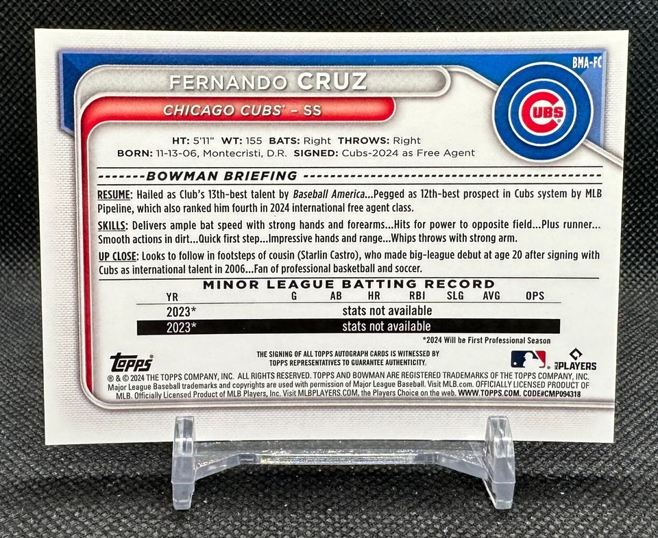 2024 Bowman Chrome MEGA MOJO Fernando Cruz TRUE Green Refractor OC Auto ...