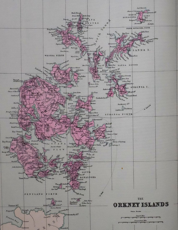 1891 ANTIQUE MAP ~ ORKNEY ISLANDS POMON MAINLAND SHETLAND ISLANDS ...
