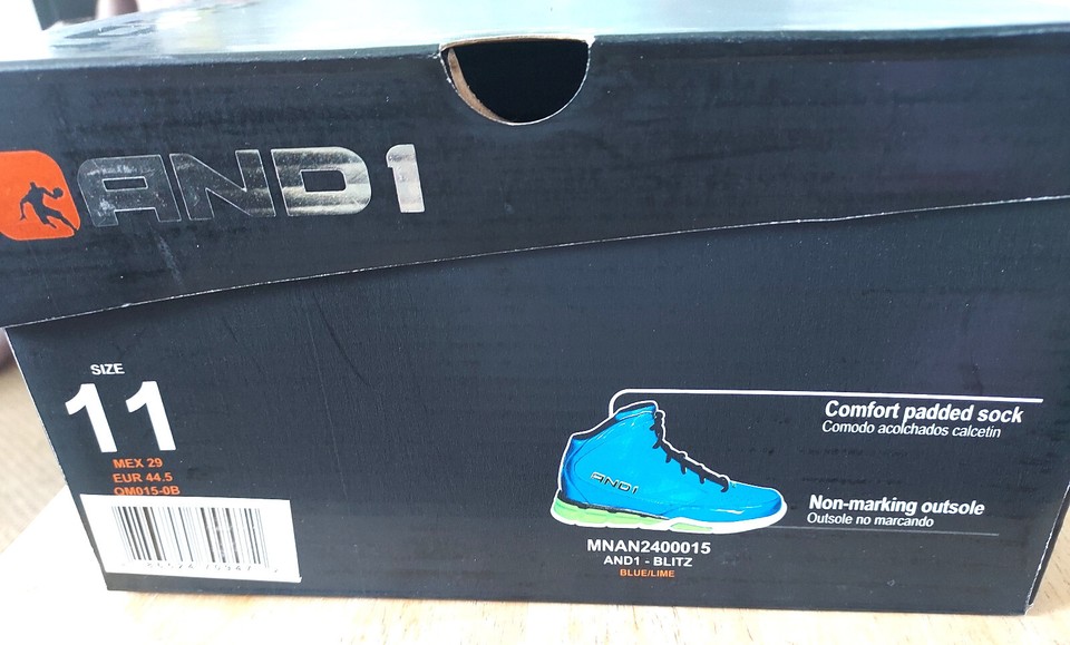 AND1 Blitz Men's Basketball Shoes Size 11. Blue and Lime Green - New in ...