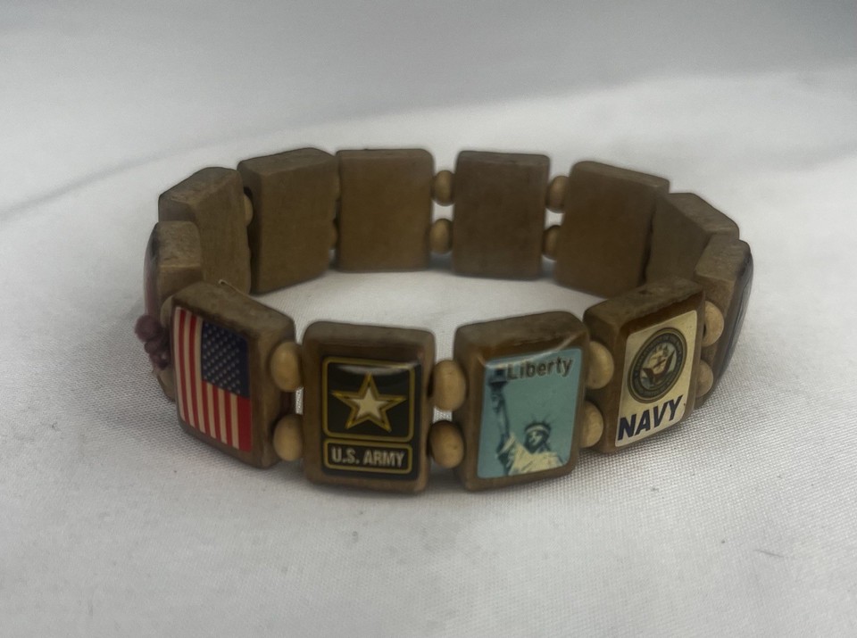 Wrist Story American Pride Wooden Style Stretch Tile Charm Bracelet ...