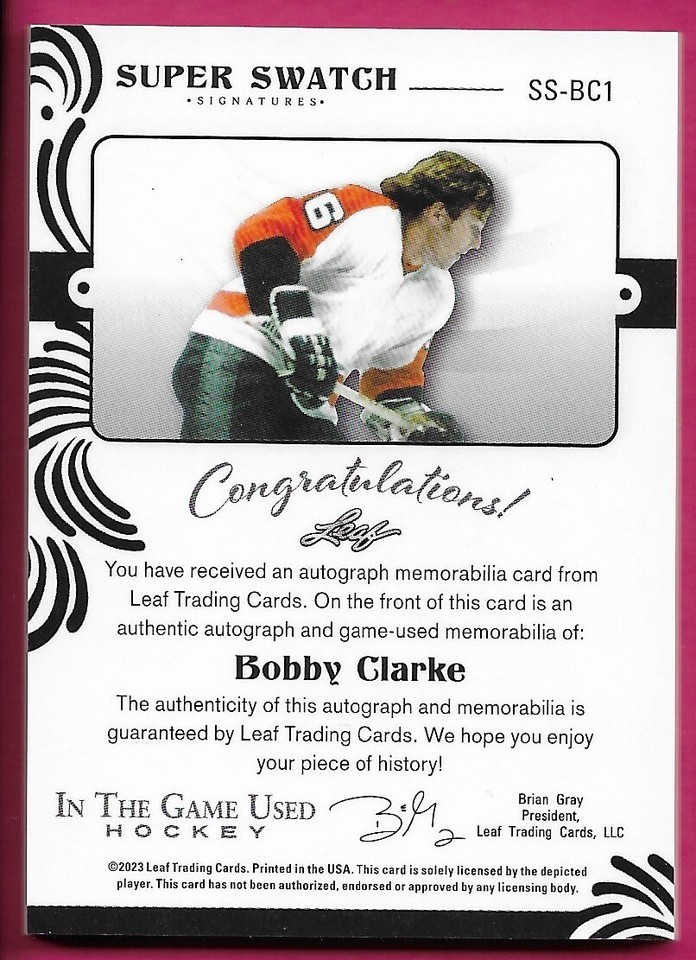 2022-23 Leaf ITG Used Hockey BOBBY CLARKE Super Swatch Signatures ...