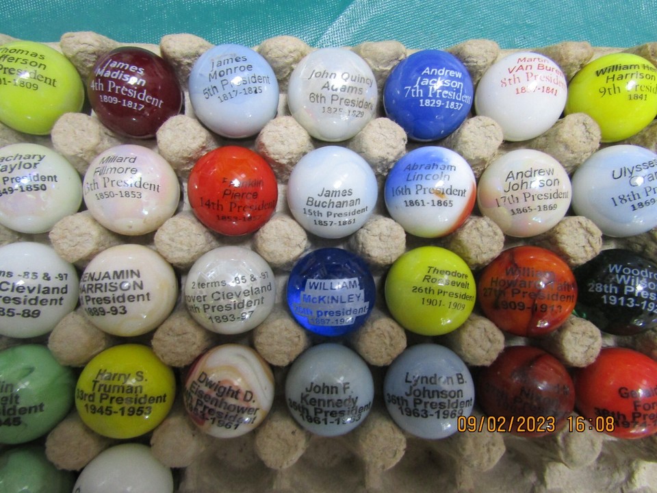 VINTAGE RARE SET OF 44 GLASS MARBLES WITH PRESIDENTS FACES & INFO. | eBay