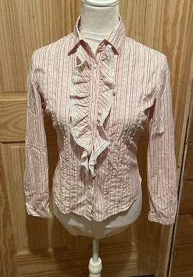 Guy Rover Made in Italy Women’s Multi Striped Ruffled Button Up Top ...