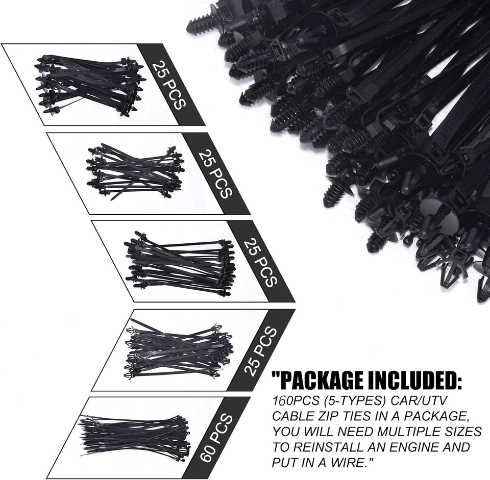160Pcs Universal Nylon Push Mount Cable Zip Tie,Nylon Self Locking ...