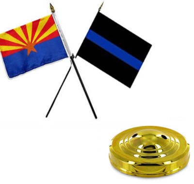 State of Arizona w/ Police Thin Blue Line Flags 4"x6" Desk Set Table ...