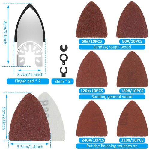 62Pcs Oscillating Multi Tool Sanding Pads and Finger Sandpaper Set ...