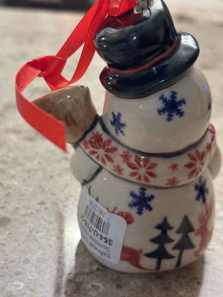 Polish Pottery Balwanek Snowman Figurine Ornament Hand Painted 4 1/2 X ...