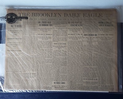 Vintage 1908 Brooklyn Eagle Newspaper Kept In Archive Book w/ Cert. Of ...