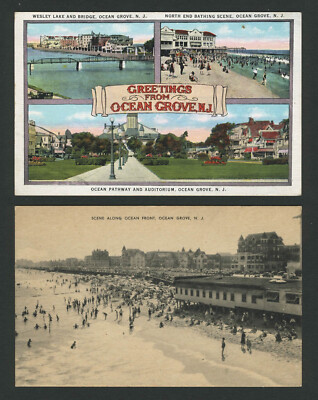 Ocean Grove NJ: Two c. 1930s Postcards GREETINGS MULTIVIEW, OCEAN FRONT ...