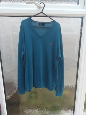 Fred perry v neck jumper, large, teal colour, excellent condition. | eBay