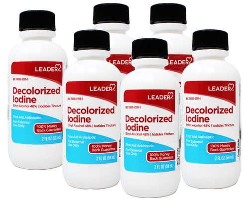 6 Pack - Leader Decolorized Iodine First Aid Antiseptic 2 fl oz | eBay