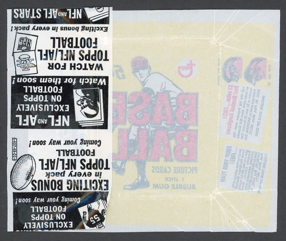 1968 Topps Baseball 5¢ Wax Pack Wrapper with Football Insert Attached ...