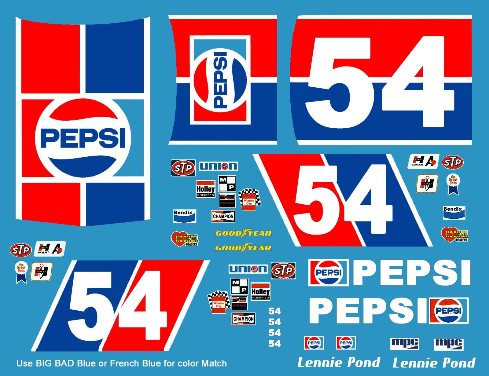 #54 Lennie Pond Pepsi Chevrolet 1/32nd Scale Nascar Waterslide Decals ...