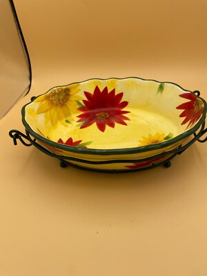 (36) TEMPTATIONS SUNFLOWER OVAL 1.5QT OVAL DISH W/METAL HOLDER | eBay