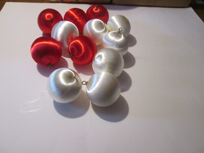 12 Vintage Silk Satin Sheen Styrofoam Christmas Ball Ornaments Red ...