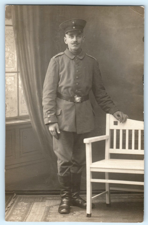 WWI German Army Soldier Wearing Uniform Studio Portrait Real Photo ...