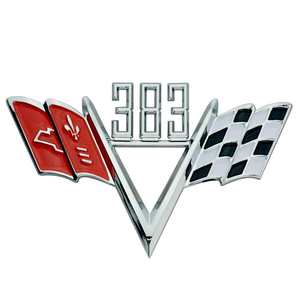 2Pc 1960s Custom 383 V Cross Flag Fender Emblem Style Trim 3D Badge ...