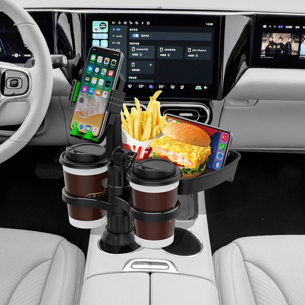 4 in 1 Car Cup Holder Tray 360 Rotating Auto Drink Food Table Phone ...