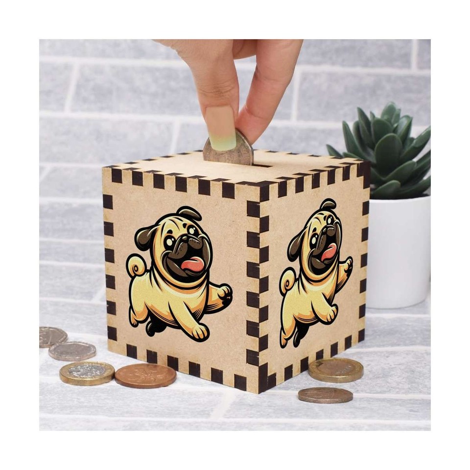'Happy Pug Running' Money Box / Piggy Bank (MB00119382) | eBay UK