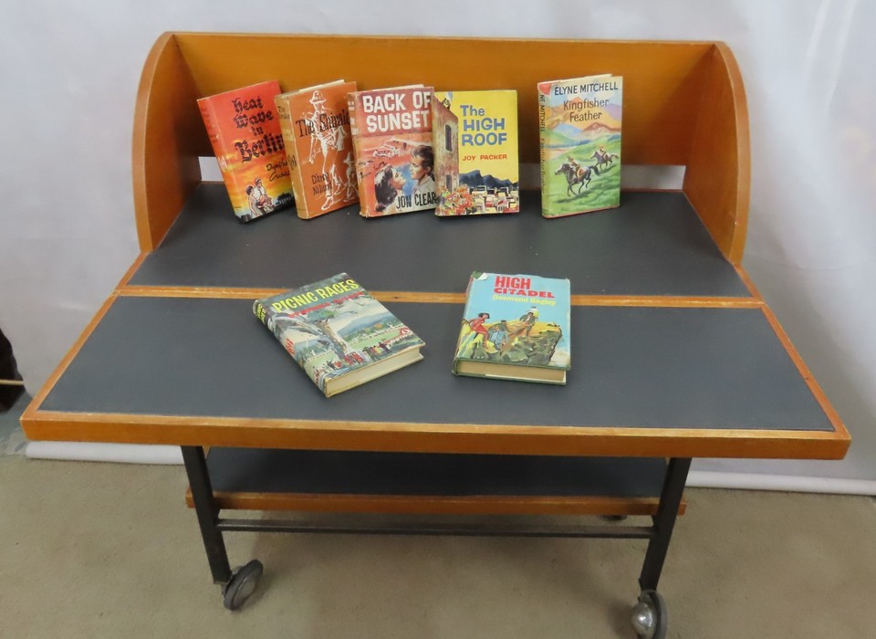 Vintage Retro 70s Wood Library Book Trolley -with fold out shelf ...