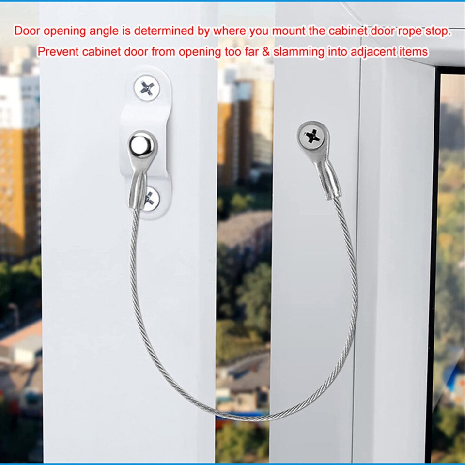 4pcs Stainless Steel Door Cabinet Restraint Braided Cable Hinge Limiter ...