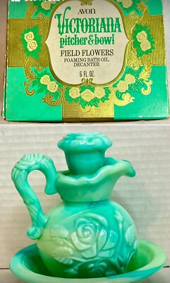 Vtg Avon Victoriana Pitcher & Bowl Field Flowers Foaming Bath Oil ...