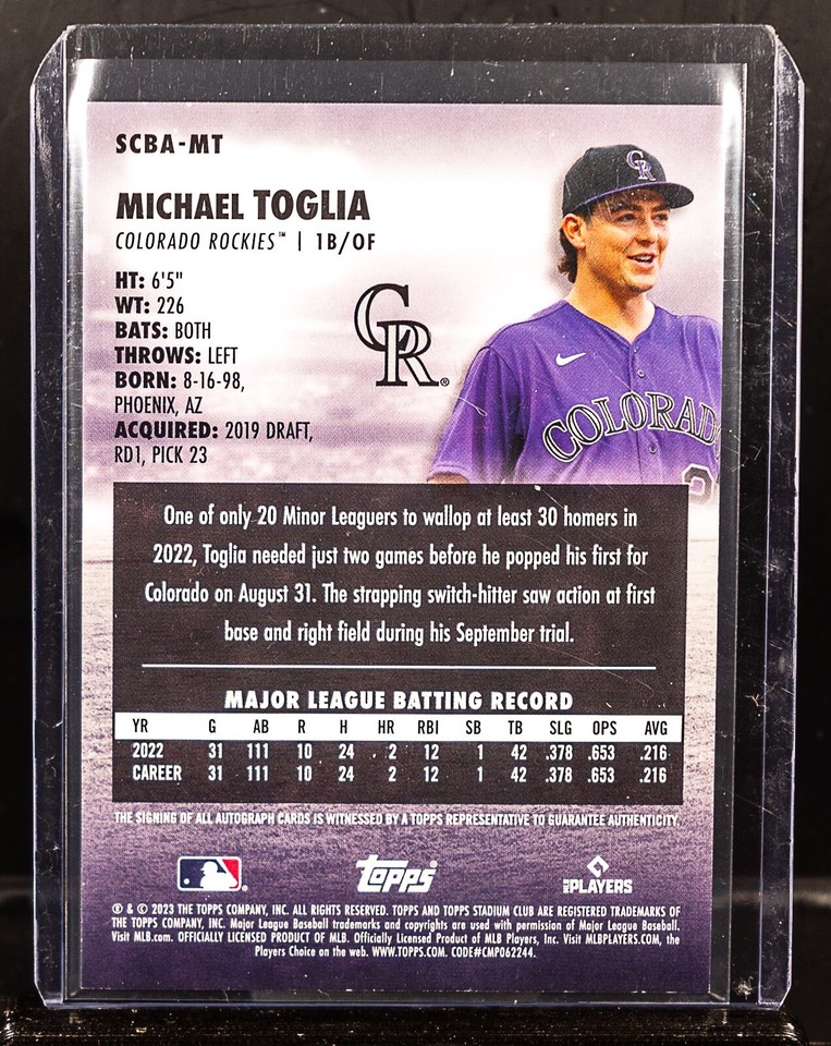 Michael Toglia 2023 Stadium Club Rookie Autograph RC Auto Rockies | eBay