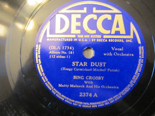 BING CROSBY/MATTY MALNECK ORCHESTRA STAR DUST/DEEP PURPLE Decca 2374 ...