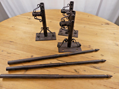 3 Cast Iron Weathervane Bases And Rods Flat Mount Rustic Fence Mount ...