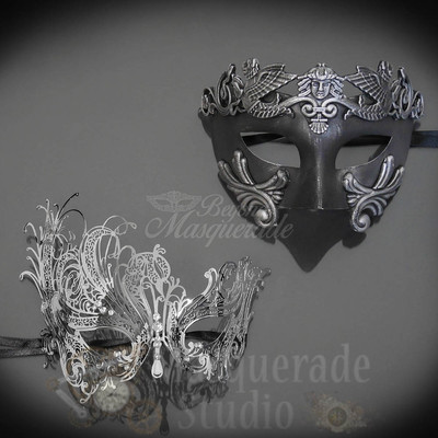 Couples Silver Roman and Silver Swan Costume Party Masquerade Masks Set ...