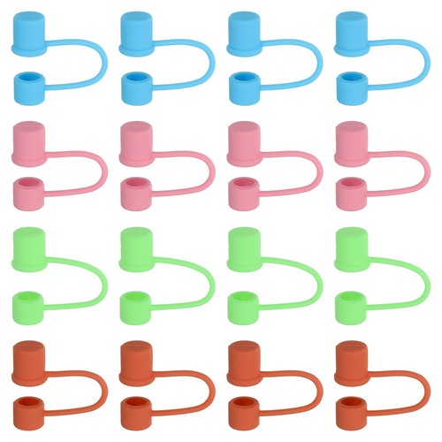 16Pcs 0.4" Silicone Straw Cover Caps Dust-proof, Pink/Orange/Light Blue ...