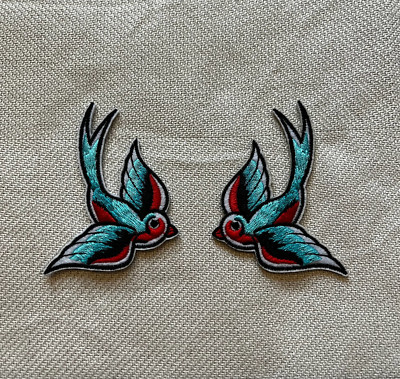 Set of 2 Blue Swallow Patch Bird jacket Sparrow Embroidered Iron On ...