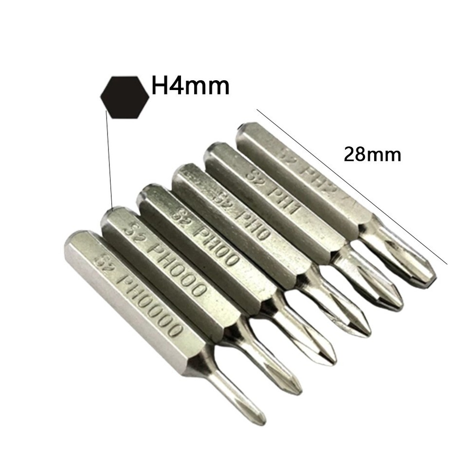 Philips Micro Screwdriver Bits PH0000/PH000/PH00/PH0/PH1/PH2 4mm Hex ...