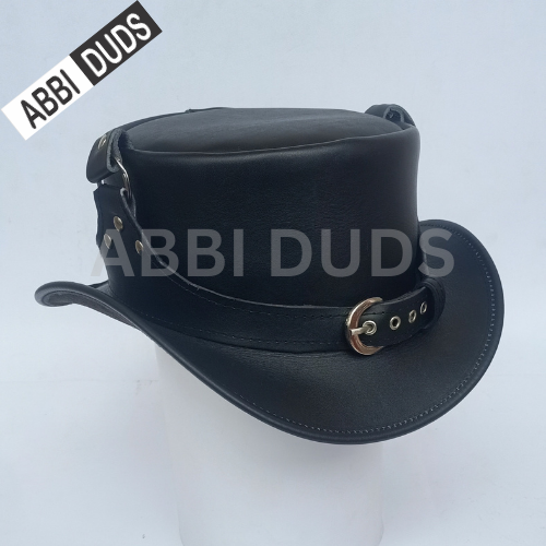Leather Top Hat El Dorado Steampunk Black Leather Top Hat - Bikers Hat | eBay