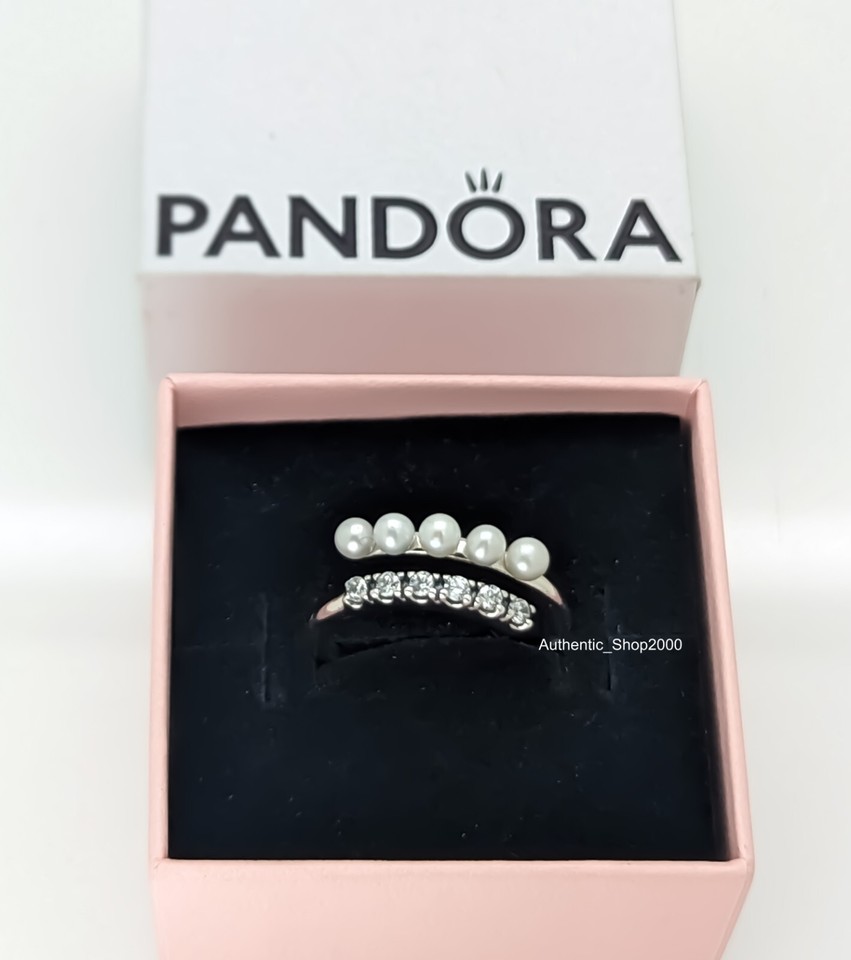 NEW 100% Authentic PANDORA Brand 925 White Pearls & Pavé Open Ring ...