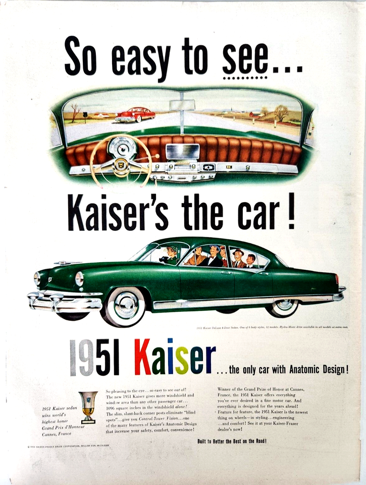 Kaiser DeLuxe Sedan Frazer Car Vintage 1951 Magazine Print Ad ...