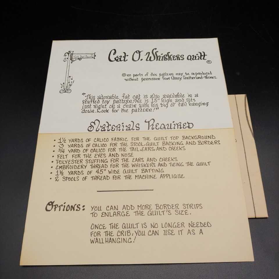 Calico Cat Applique Quilt Pattern - 54x45 vtg 1980s Retro That ...