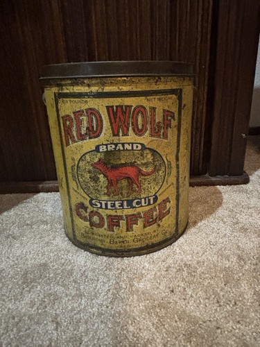 VERY RARE ANTIQUE "RED WOLF" COFFEE SIX POUND TIN CAN KANSAS CITY, MISSOURI | eBay