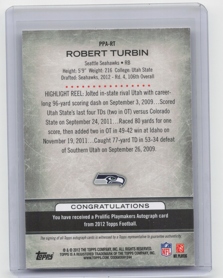 2012 Topps #PPA-RT Robert Turbin RC Auto | eBay