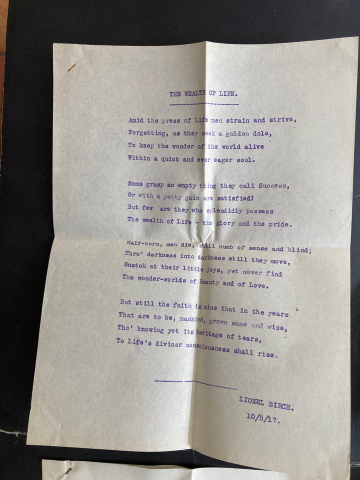 Lionel Birch Shakespearean typed poems manuscript paper John Cuming ...