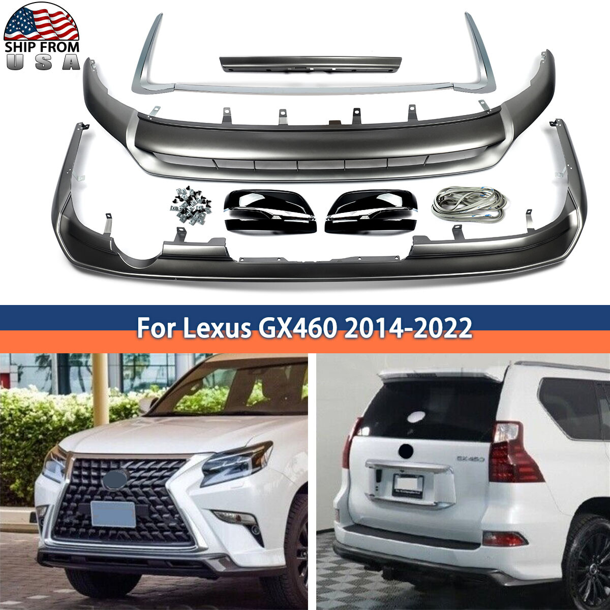 For 2014-2022 Lexus GX460 Body Kit Front Rear & Lower Lip Splitter ...