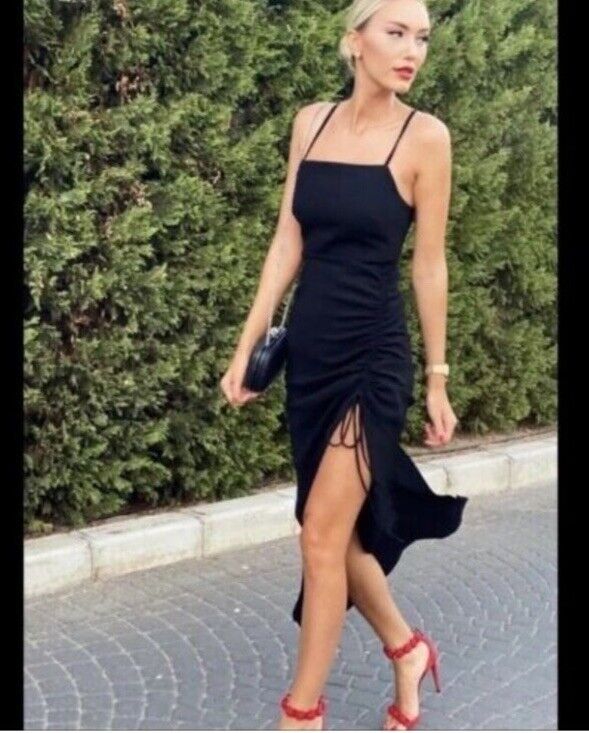 ZARA NEW WOMAN MIDI DRAPED DRESS STRAPPY BLACK | 7736/878 | eBay ZARA NEW WOMAN MIDI DRAPED DRESS STRAPPY BLACK | 7736/878 | eBay