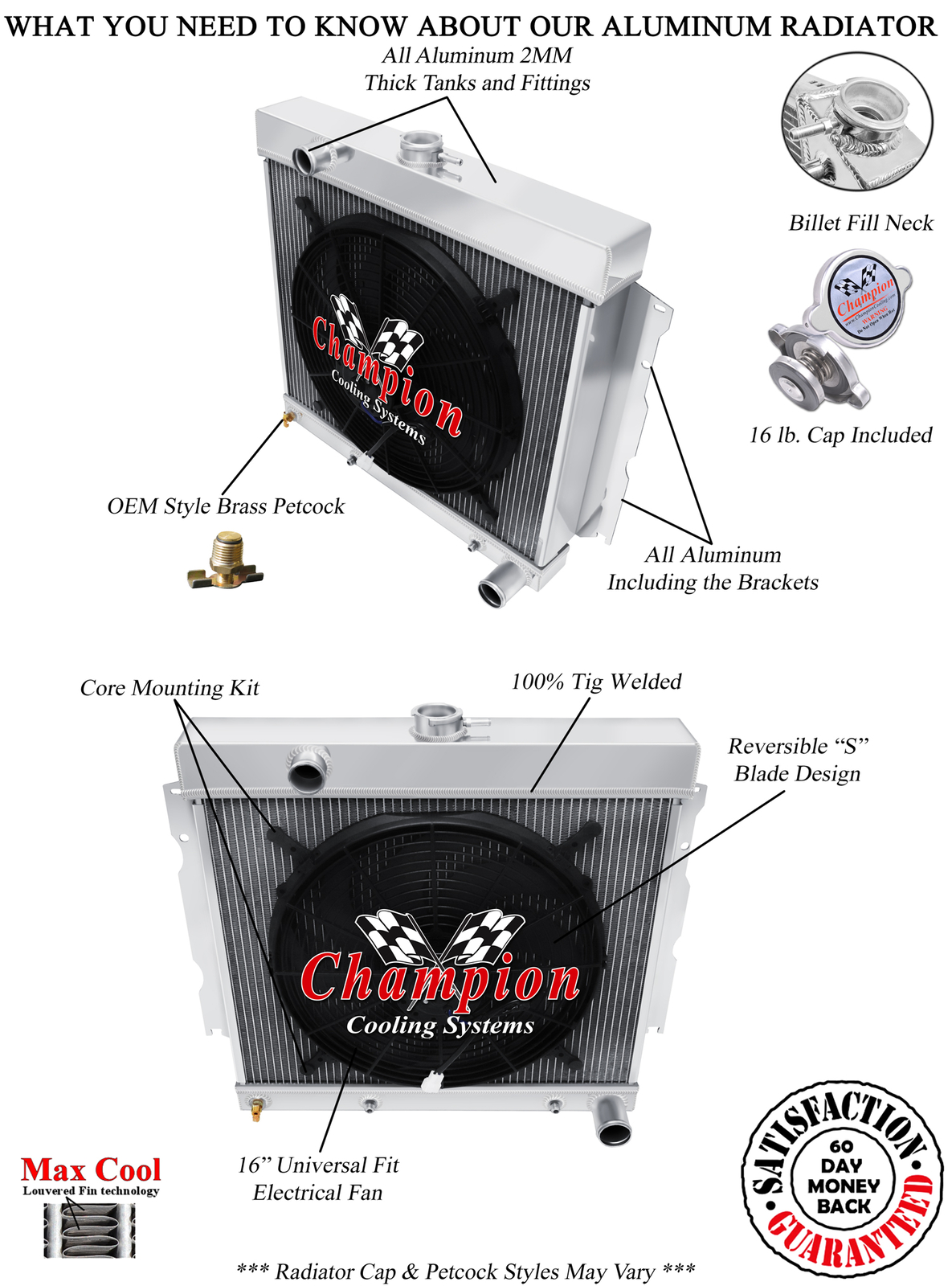 3 Row SZ Champion Radiator 22" Core, 16" Fan for 1965 1966 Dodge Dart ...