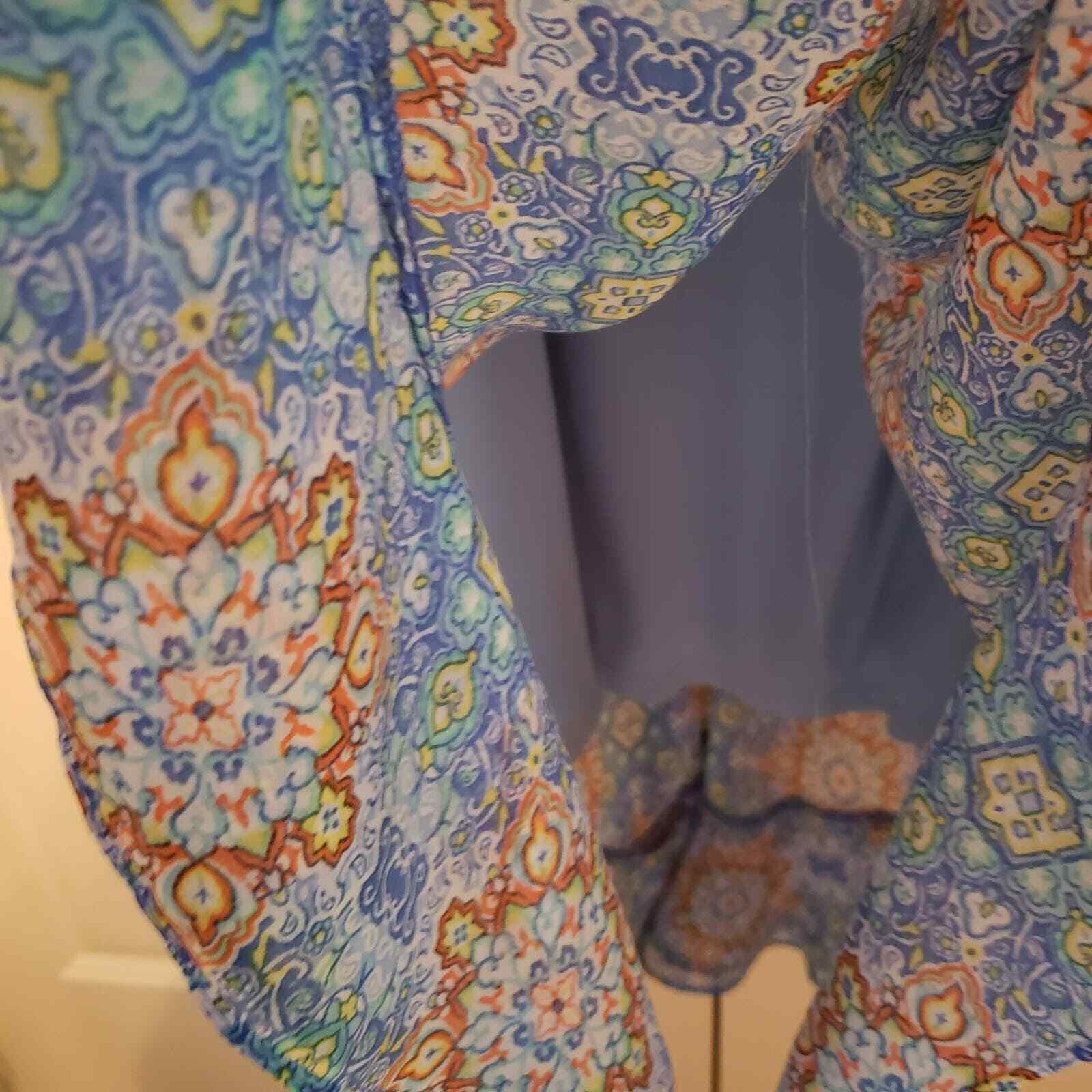 New Directions Blue Sleeveless Mandela Ruffle Dress L | eBay