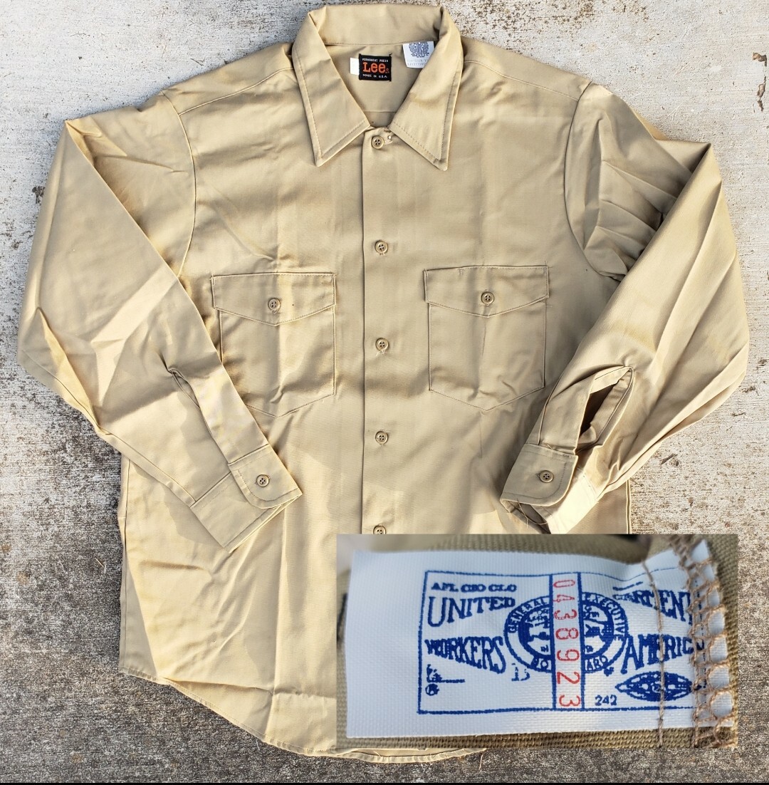 Vintage 70s Lee Work Shirt, Khaki, Union Made In USA, Men's Vintage 70s Lee Work Shirt, Khaki, Union Made In USA, Men's