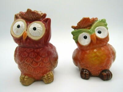 Whimsical Stoneware Cracker Barrel Owls Salt & Pepper Shakers Fall ...