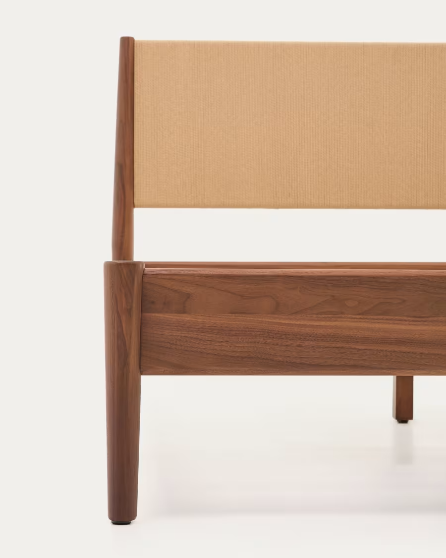 Kave Home Elan bed in veneer and solid walnut wood with cord mattress ...
