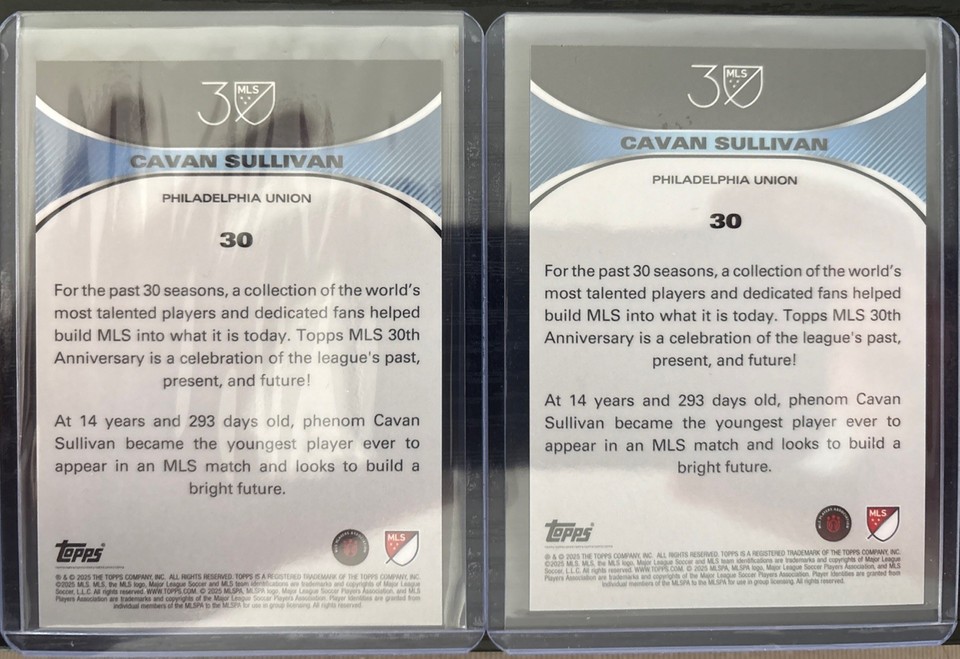 2025 Topps MLS 30th Anniversary CAVAN SULLIVAN RC #30 Philadelphia ...