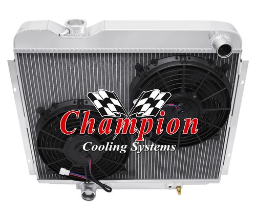 Atom Champion 4 Row Radiator W/ 2 10" Fans for 1965 1966 Ford Custom V8 ...